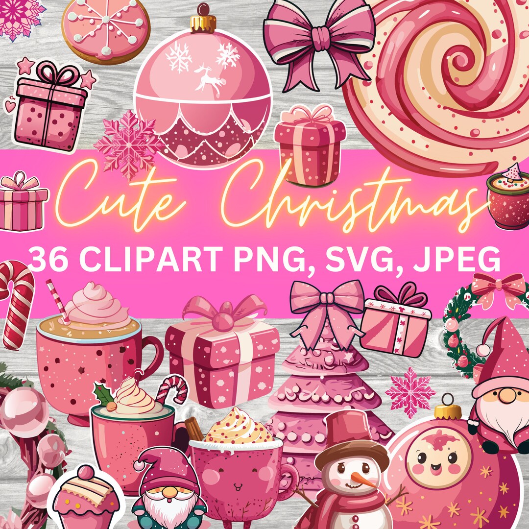 Pink Christmas Clipart Bundle: Coquette Holiday PNG SVG for Sublimation ...