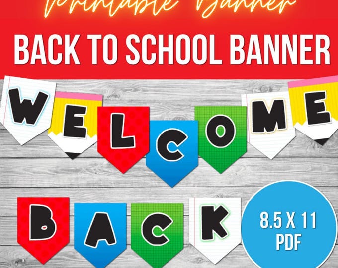 Welcome Back Crayon Design Printable Banner - Back to School - Instant ...