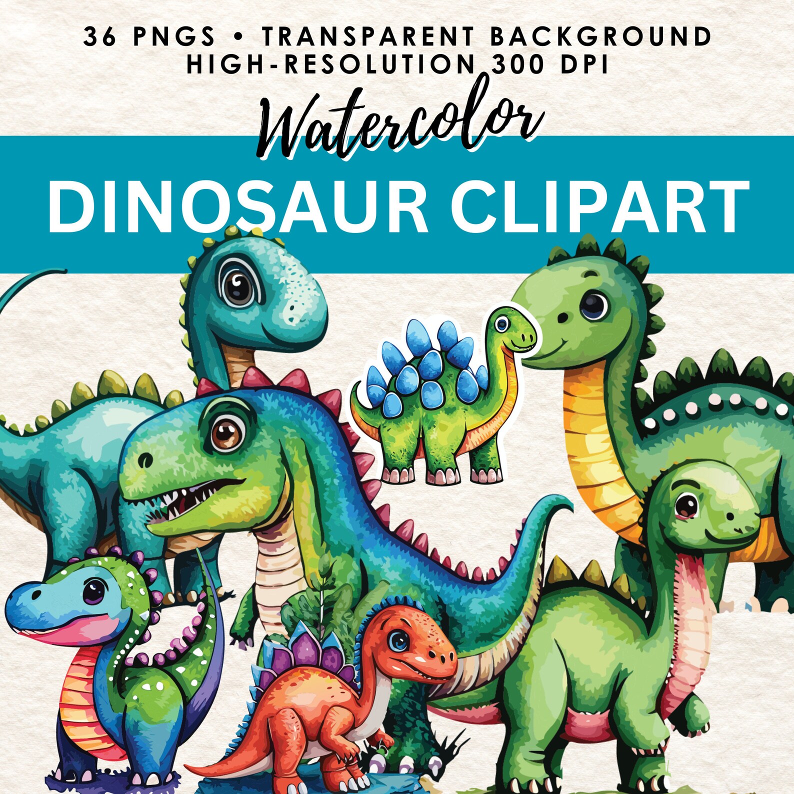 Watercolor Dinosaurs Clipart Bundle (PNG) - Etsy