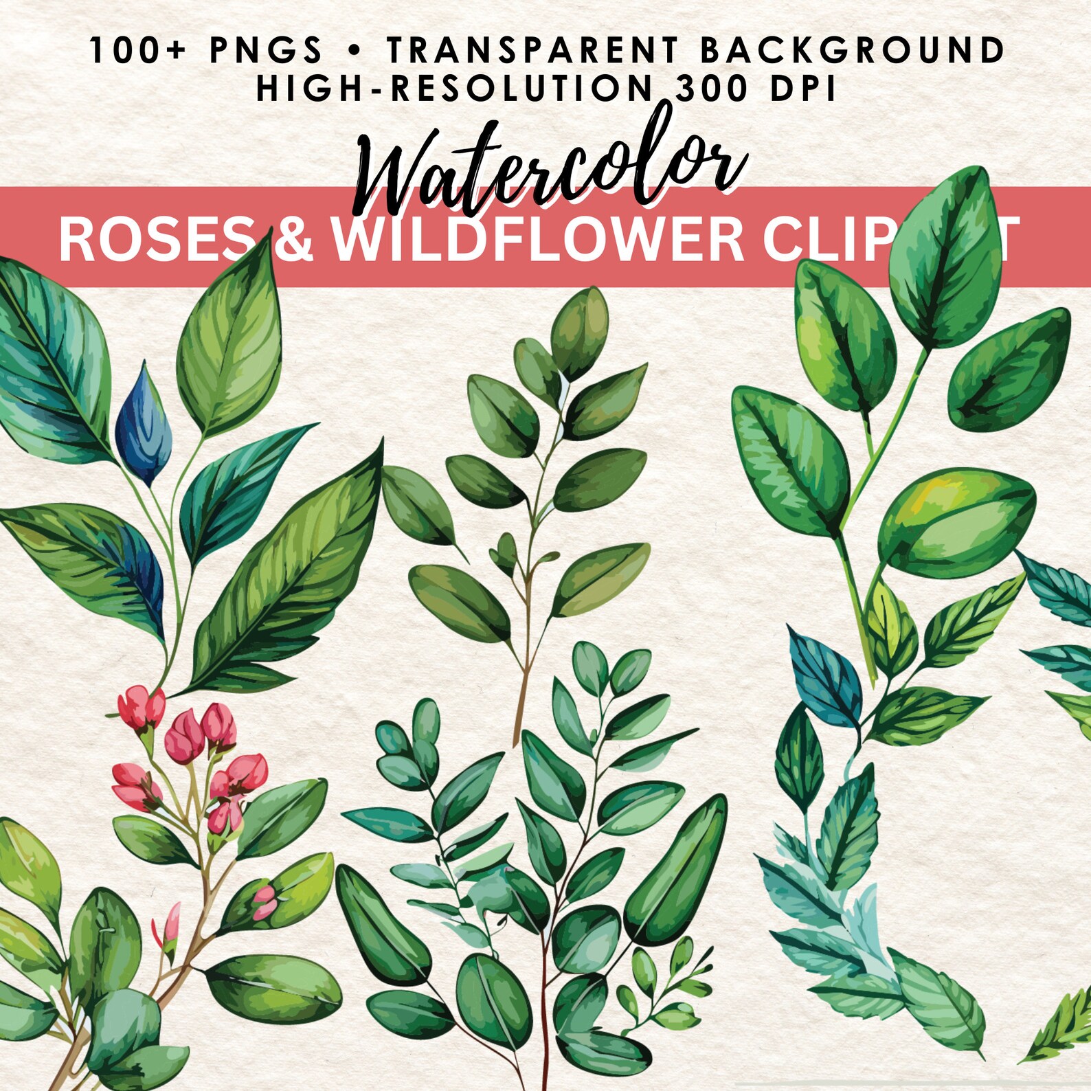 Watercolor Roses & Wildflowers Clipart Bundle – 100+ PNG Floral ...