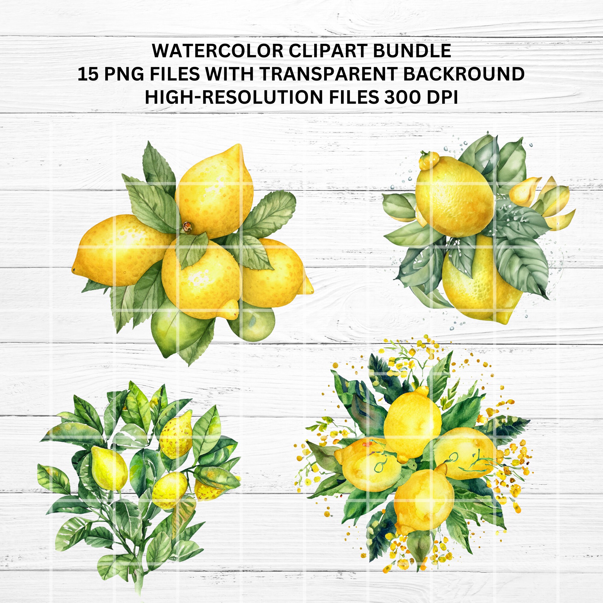 Watercolor Lemon Clipart Bundle, Fruit PNG Graphics, Lemon Twig Designs ...