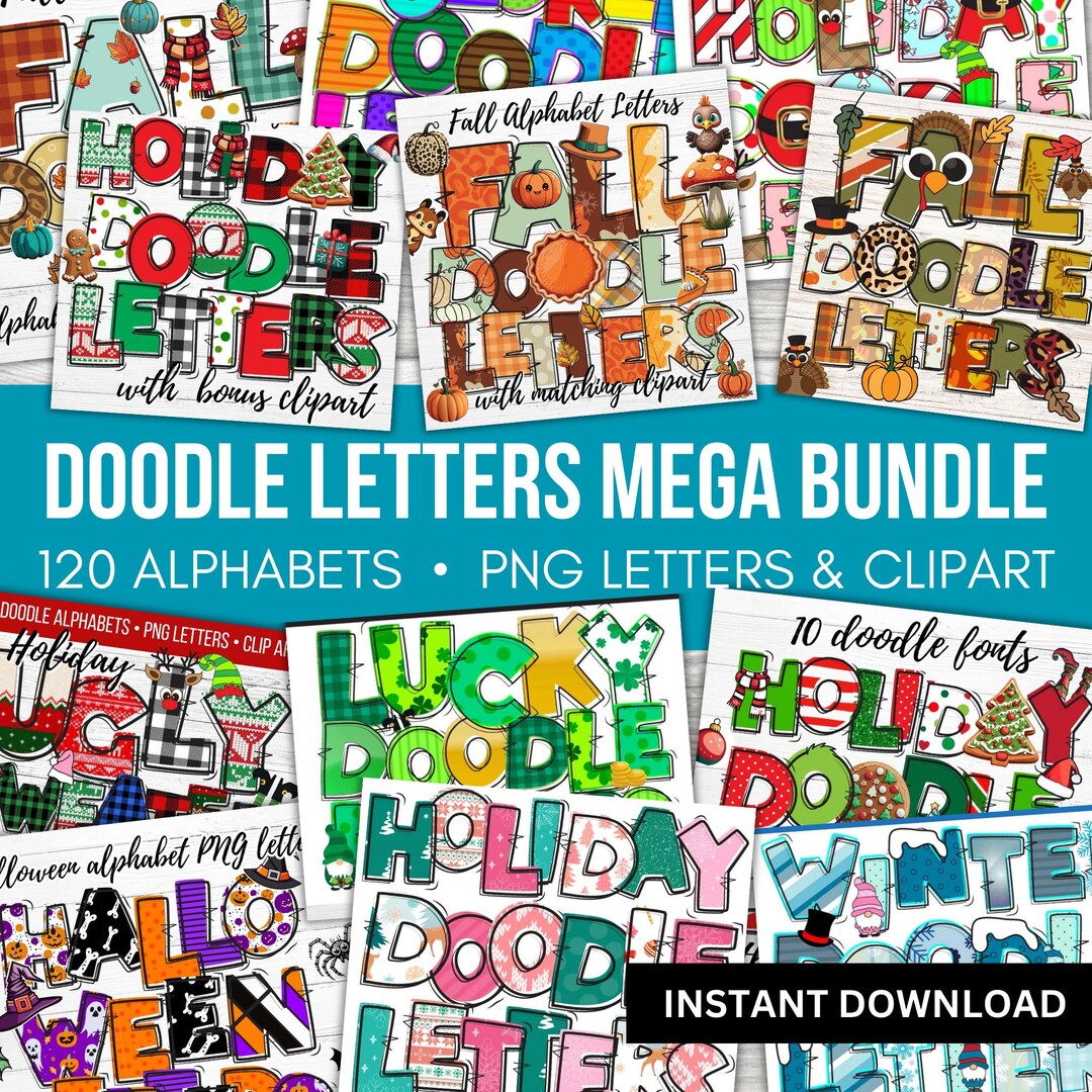 Doodle Alphabet Mega Bundle: 120 PNG Alphabets, Doodle Letter Fonts ...