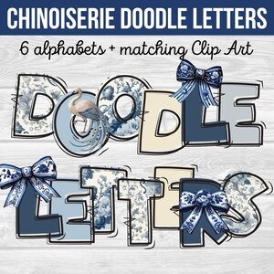 Chinoiserie Doodle Letters: Blue & White Alphabet PNG - Etsy