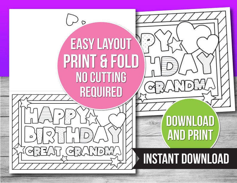 GREAT Grandma Birthday Coloring Card Activity Craft Printable - Etsy