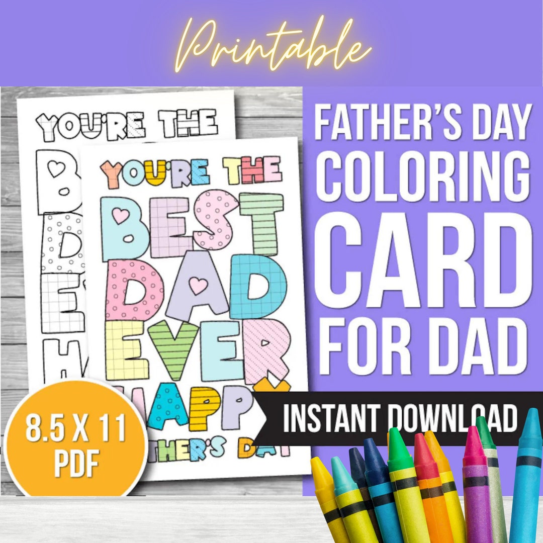 Printable Fathers Day Card, Fathers Day Gift, Coloring Card PDF, DIY ...