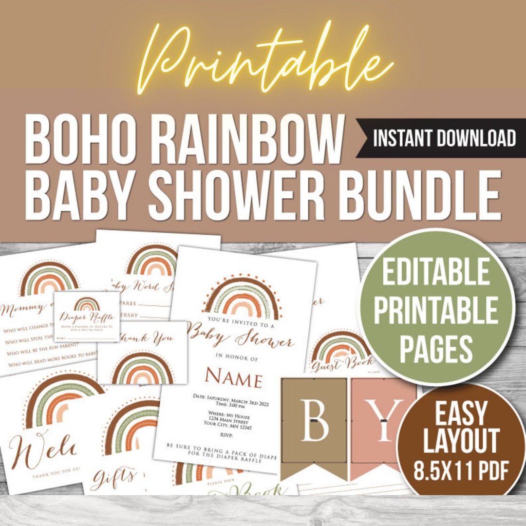 Gender Neutral Baby Shower Bundle, Baby Shower Invite, BOHO Rainbow ...