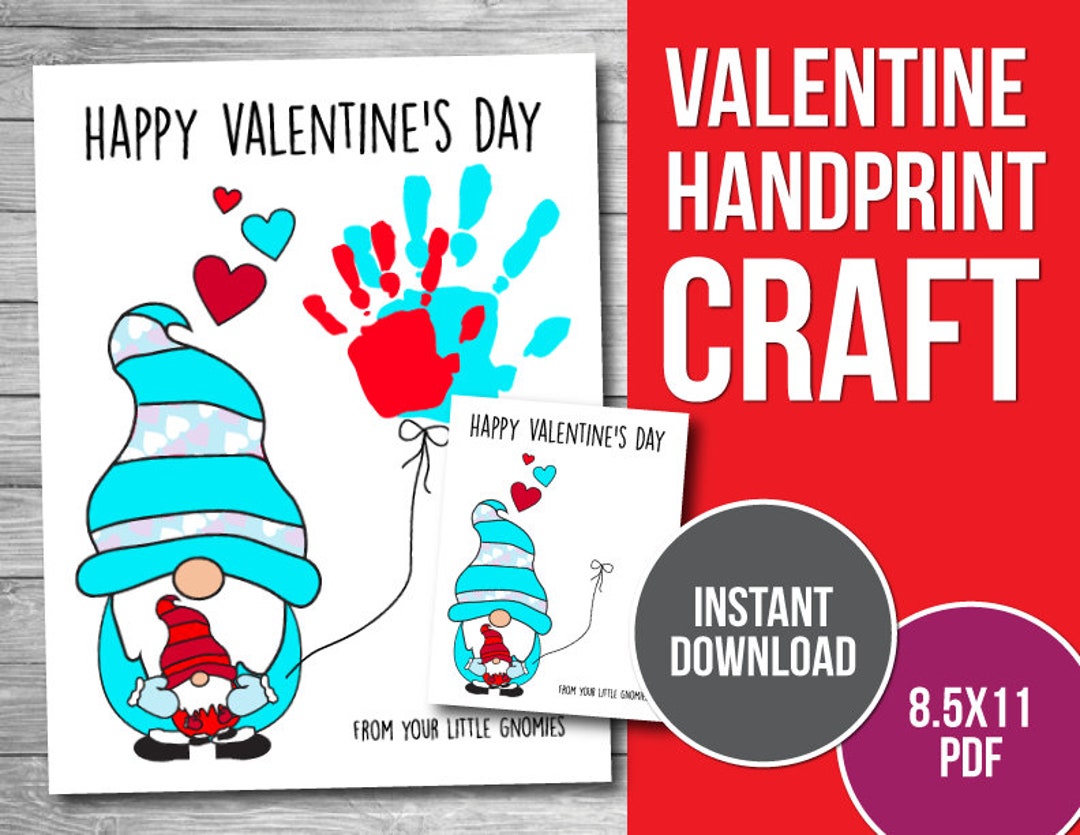 Handprint Craft Valentines Day Craft Valentine Gnome - Etsy