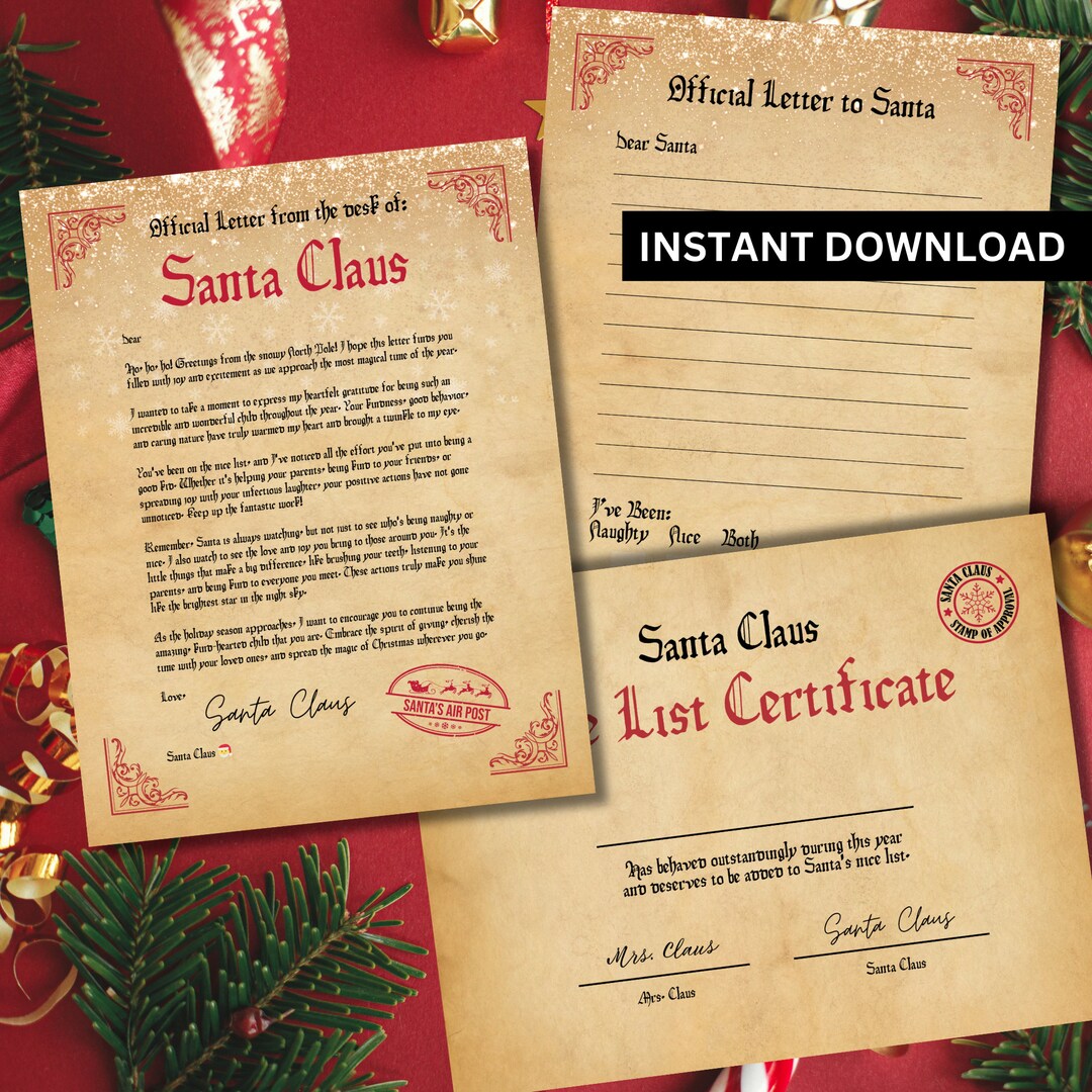 Letter to Santa, Letter From Santa Claus Nice List Certificate Editable ...