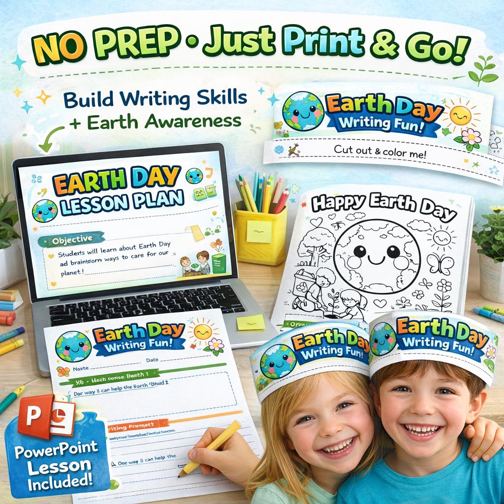 Earth Day Activity Pack for Kids, Printable Writing Prompts, Earth Day ...