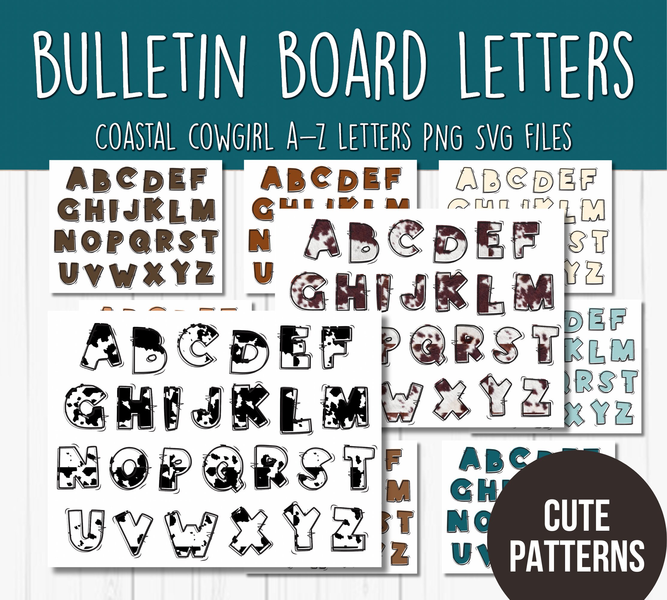 Coastal Cowgirl Alphabet Letters: Bulletin Board PNG SVG, Doodle ...