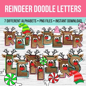 Christmas Doodle Letters PNG, Reindeer Clipart Letter, Reindeer ...
