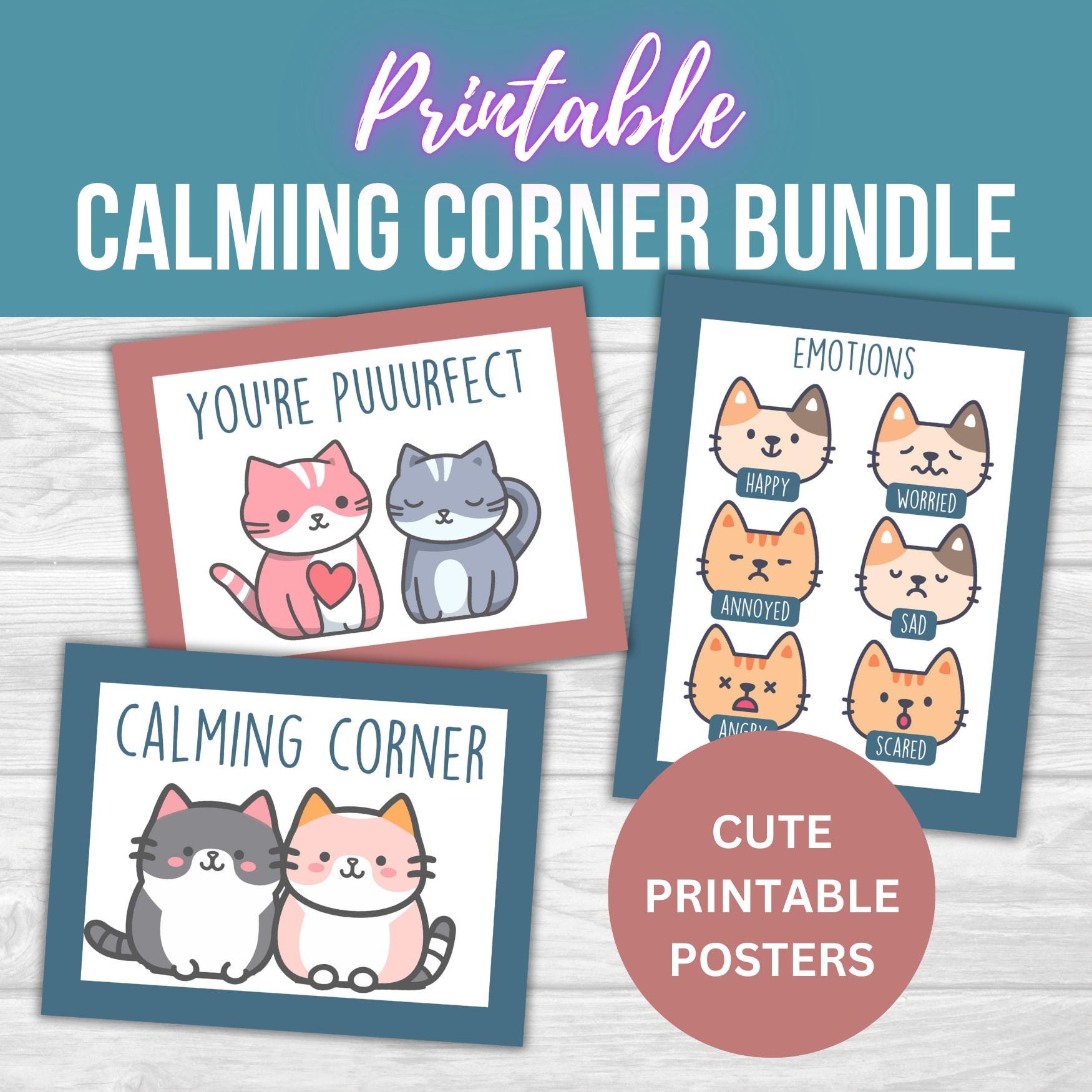 Calming Corner Printable Bundle | Cat-themed Classroom Decor ...