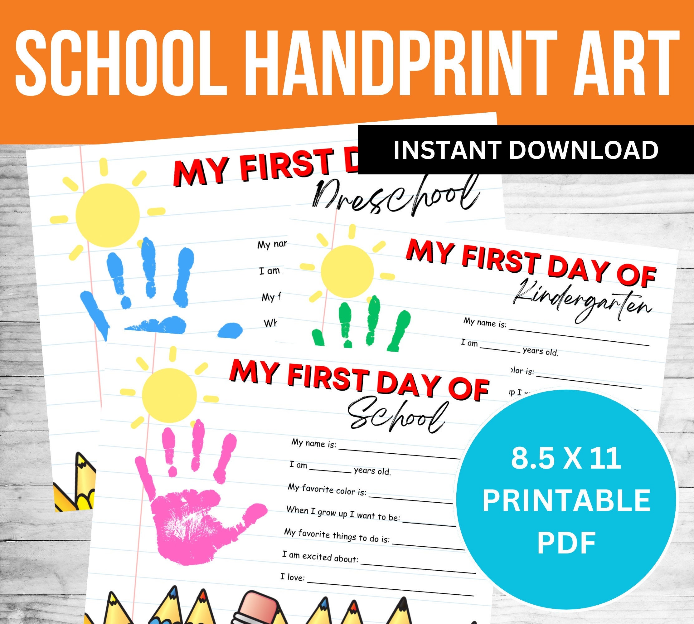 First Day of School Handprint Craft Activity Kindergarten - Etsy