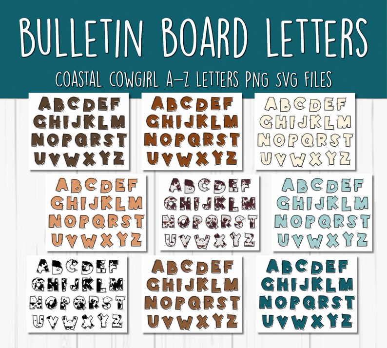 Coastal Cowgirl Alphabet Letters: Bulletin Board PNG SVG, Doodle ...