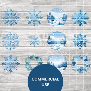 Blue Winter Watercolor Clipart Bundle, Snowflakes, Cozy Designs ...