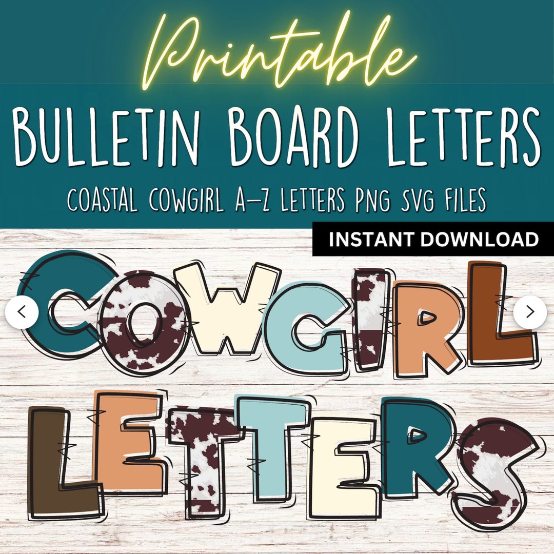 Cowgirl Alphabet Doodle Letters, Bulletin Board Letters, Coastal ...