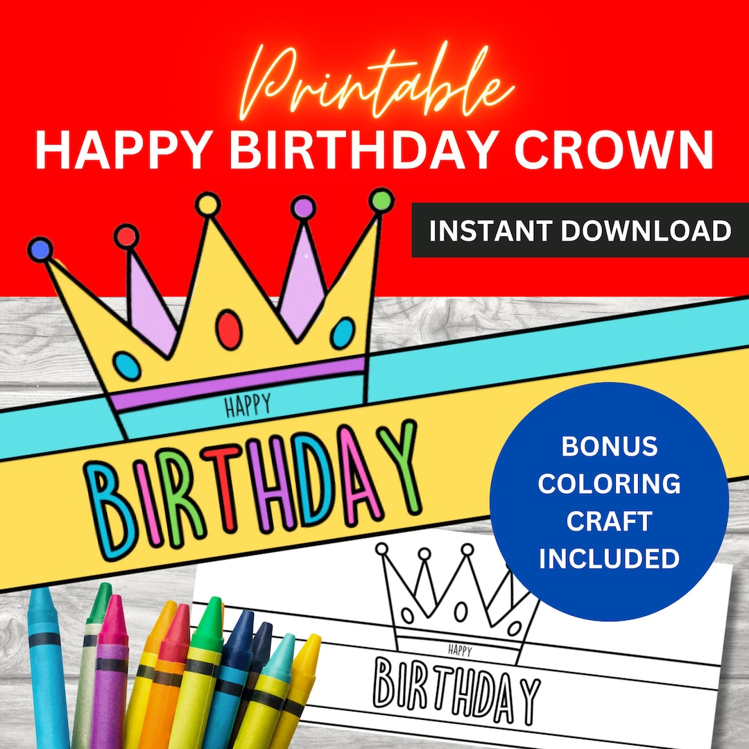 Happy Birthday Crown, Birthday Party Crown, Printable Crown, Paper ...