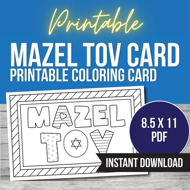 Mazel Tov Coloring Card: Hanukkah Printable for Kids (8.5x11) - Etsy