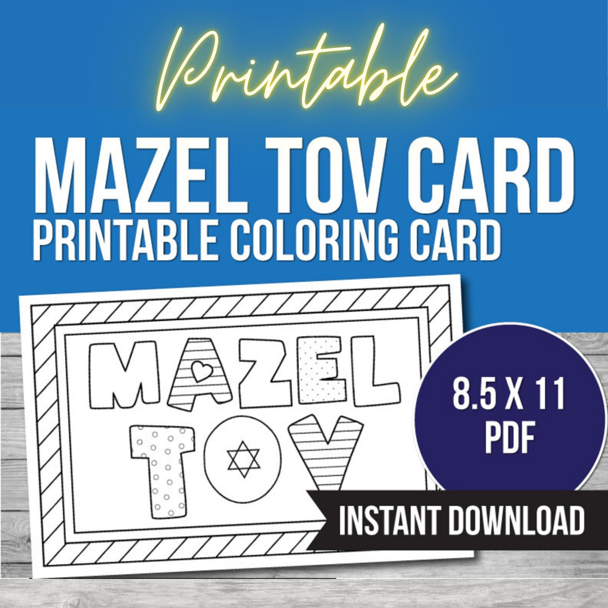 Mazel Tov Coloring Card: Hanukkah Printable for Kids (8.5x11) - Etsy