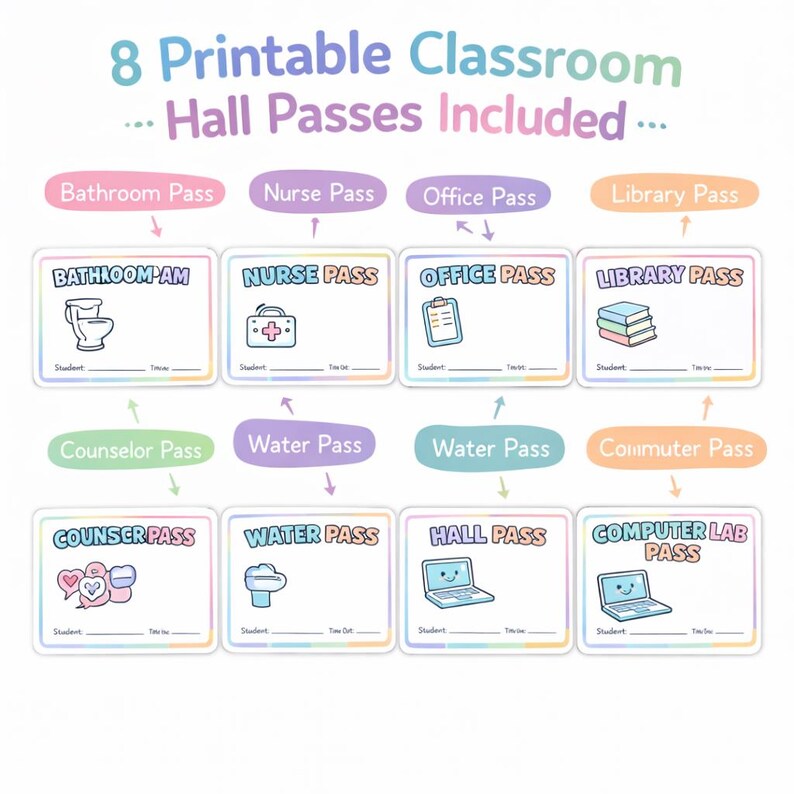 Classroom Hall Passes Printable Set | Retro Pastel Student Movement ...
