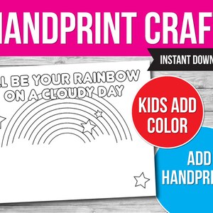 Handprint Art Coloring Activity, Printable Rainbow Kids Craft, Spring ...