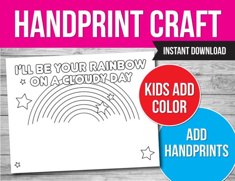 Handprint Art Coloring Activity Printable Rainbow Kids Craft - Etsy