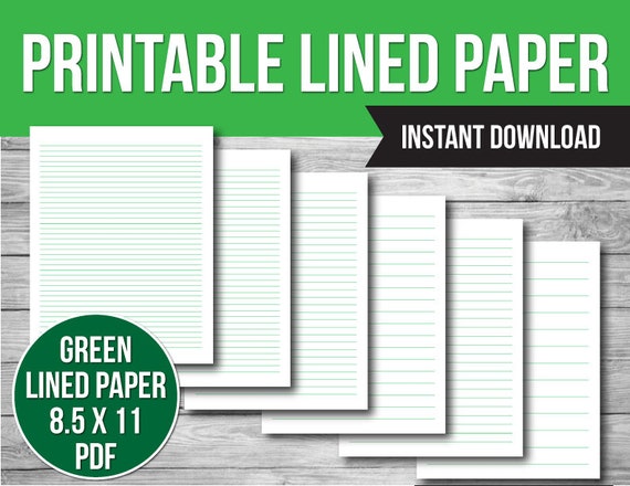 Printable Lined Paper PDF GREEN Lined Paper Wide Rule Paper | Etsy