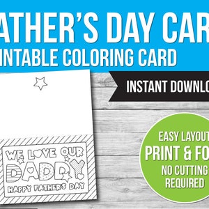 Fathers Day Printable Coloring Card, Printable Fathers Day Card, Color ...