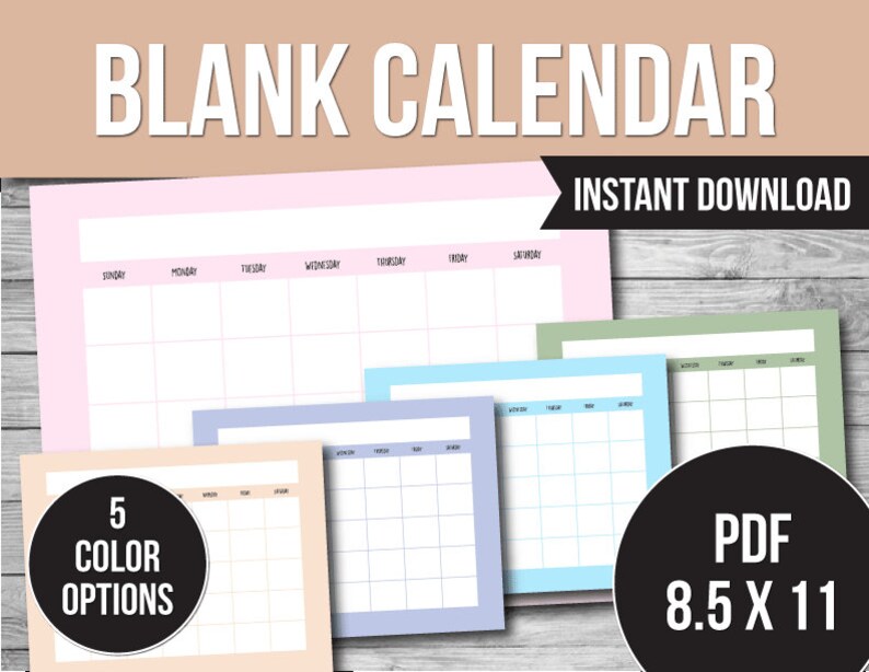 Blank Calendar Printable Teacher Calendar 12 Month Calendar - Etsy