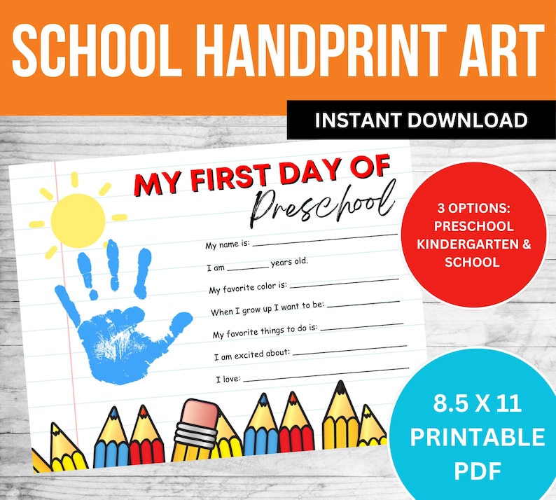 First Day School Handprint Craft Activity Art Printable PDF - Etsy