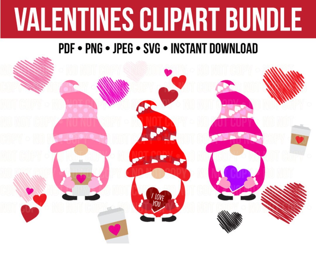 Valentine Clipart Bundle, Gnomes Clipart, Valentine Gnomes, Valentine ...