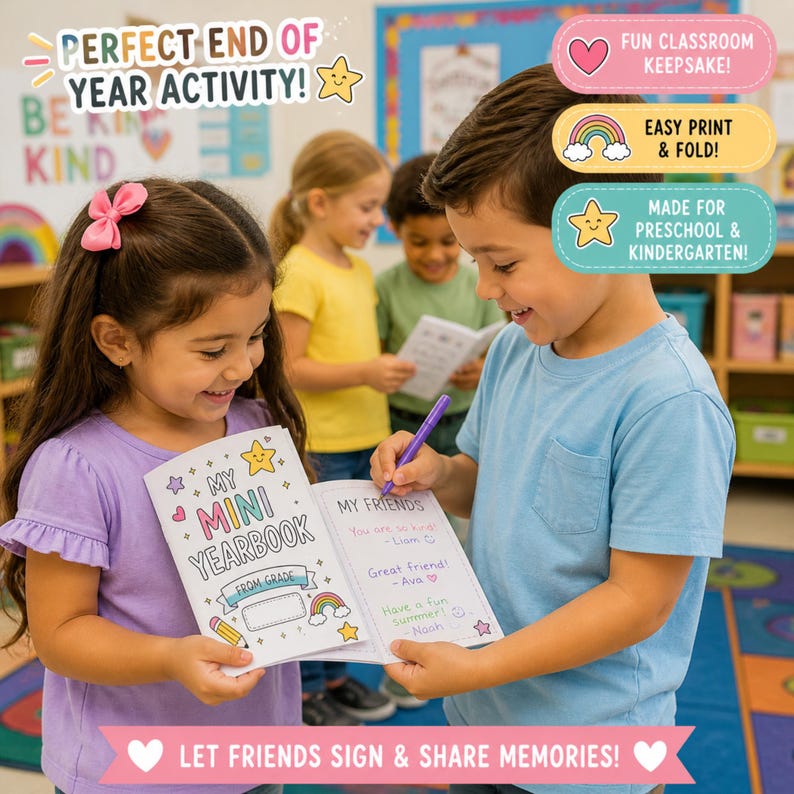 Printable Kids Mini Yearbook | Preschool Kindergarten End of Year ...