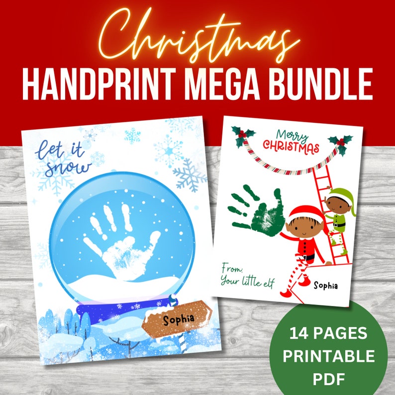 Christmas Handprint Art Bundle for Kids, Holiday Craft Activity PDF ...