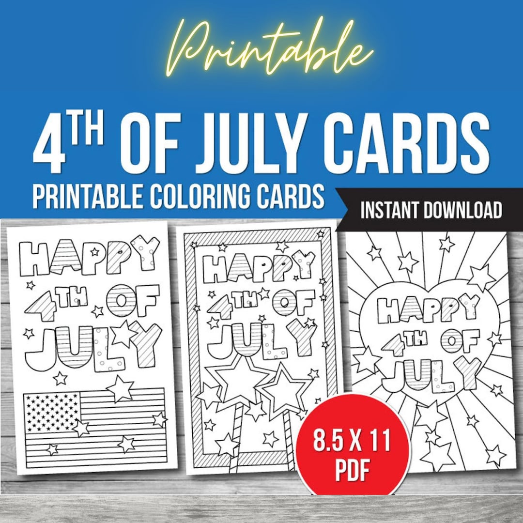 4th of July Printable Coloring Cards, Coloring Card Craft for Kids, 4th ...