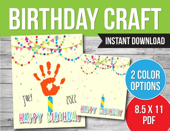 Birthday Handprint Craft Printable Keepsake Art Happy - Etsy