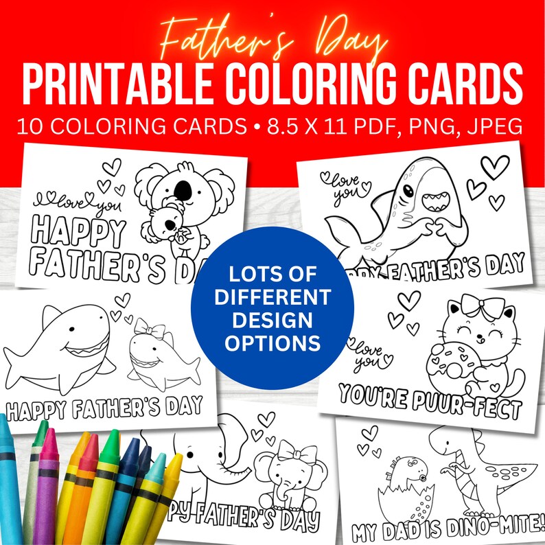 Father's Day Coloring Cards: Kids' Activity, Printable Card (PDF) - Etsy