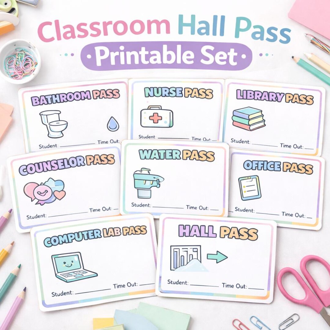 Classroom Hall Passes Printable Set | Retro Pastel Student Movement ...