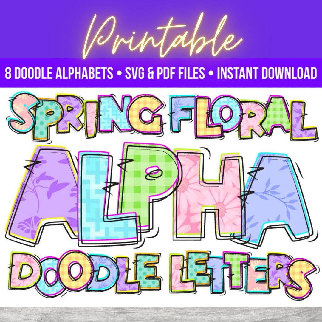 Spring Floral Doodle Letters, Alpha Font, Handwritten Font, Alpha Pack ...