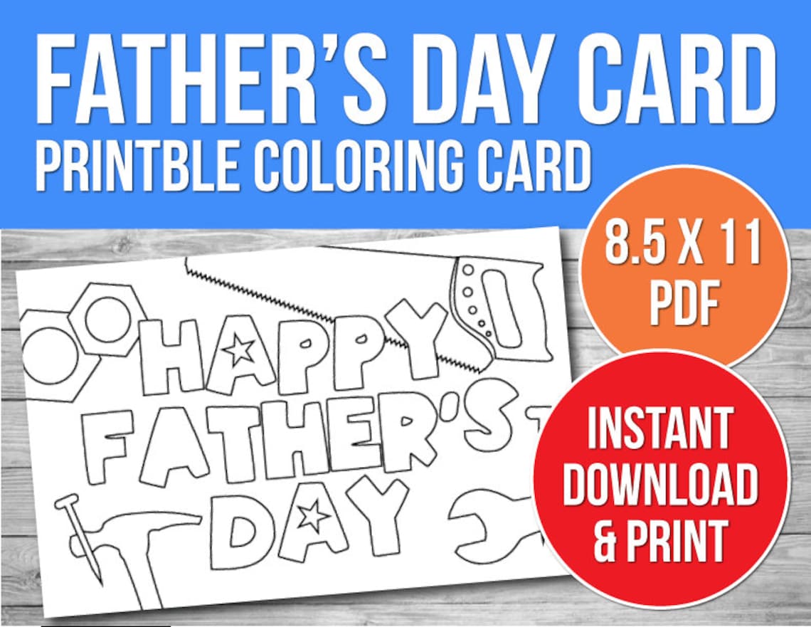 Father's Day Coloring Card: Kids Activity, Printable Greeting - Etsy