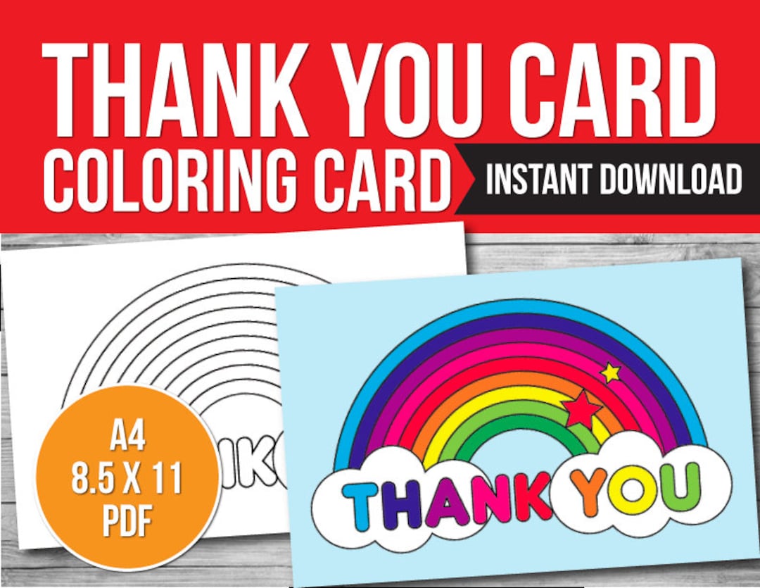 Coloring Card Printable Thank You Coloring Card for Kids - Etsy