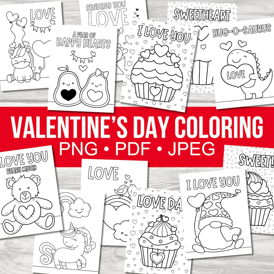 Valentine's Day Coloring Pages for Kids: Gnomes, Unicorns - Etsy