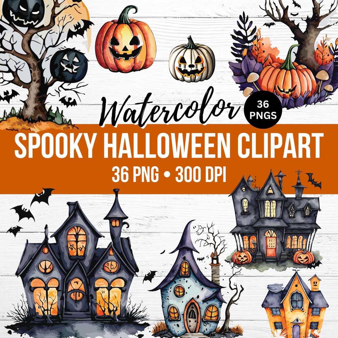 Watercolor Halloween Clipart Bundle, Spooky PNG Graphics - Etsy