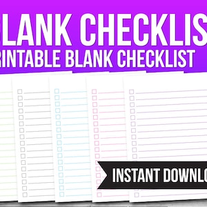 Blank Checklist Planner: 5 Color Options, Editable (PDF) - Etsy