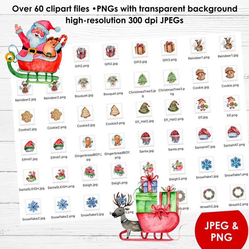 Watercolor Christmas Clipart Bundle, PNG JPG Set (instant Download) - Etsy