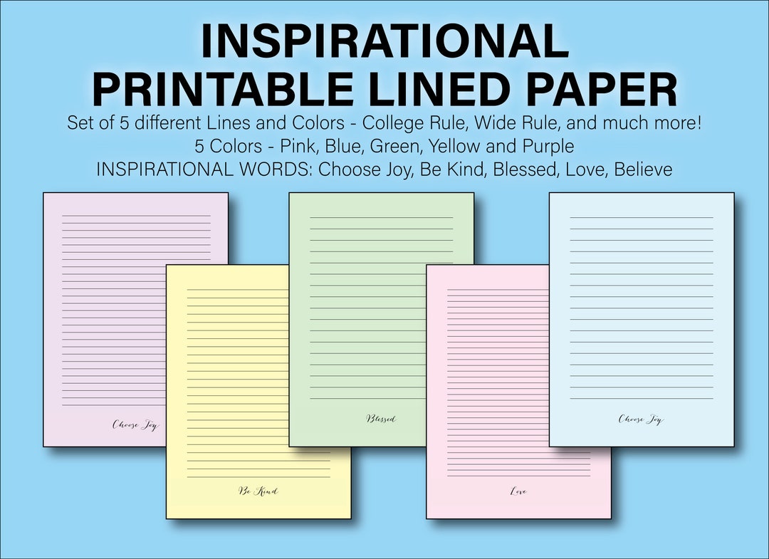 Printable Lined Paper Bundle, Wide Rule College Rule Paper, Colored ...