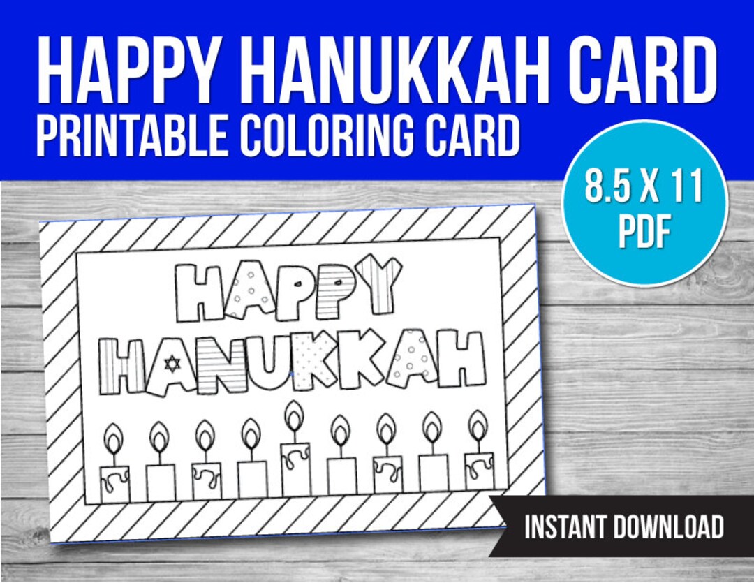 Hanukkah Coloring Card Printable PDF Hanukkah Printable Card - Etsy