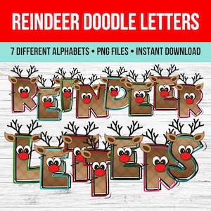 Reindeer Doodle Letters PNG: Christmas Font Alphabet Letters A - Z ...