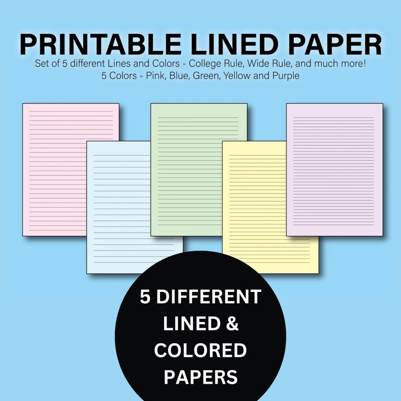 Printable Lined Paper Bundle PDF, Wide Rule College Rule Paper, Lined ...