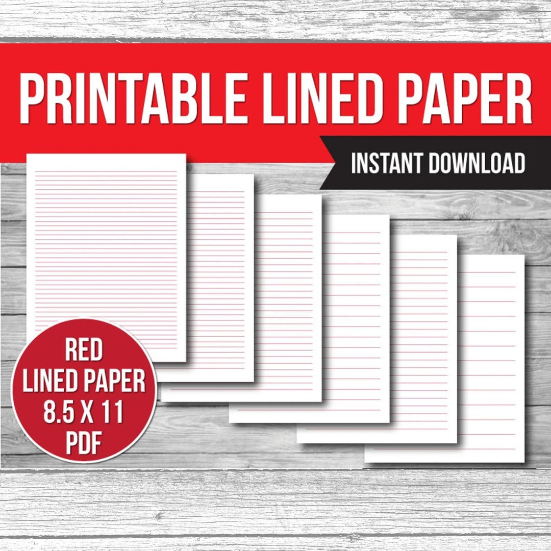 Printable Lined Paper PDF, RED Lined Paper, Wide Rule College Rule ...