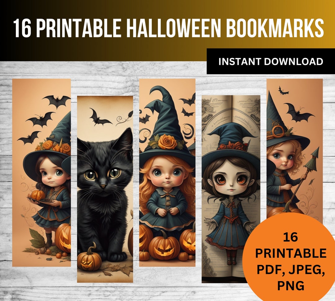 16 Cute Spooky Halloween Bookmarks, Bookmark Set, Cute Bookmarks ...